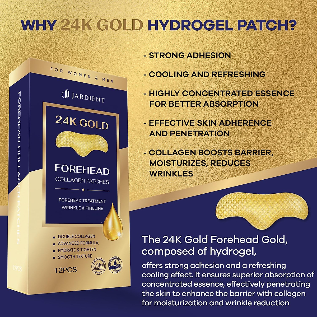 Jardient Collagen Forehead Wrinkle Patches: Facial patches with 12 Packs, Forehead Patches for Wrinkles Anti Wrinkle Patches Treatmen.