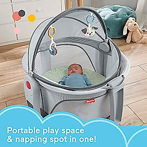 Fisher-Price Portable Bassinet And Play Space On-The-Go Baby Dome With 2 Toys And Canopy, Puppy Perfection