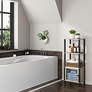 TUTOTAK 4 Tier Bookcase and Bookshelf, Narrow Book Shelf with Door for Small Space, for Living Room, Office, Study, Entryway, Greige BS03BG004