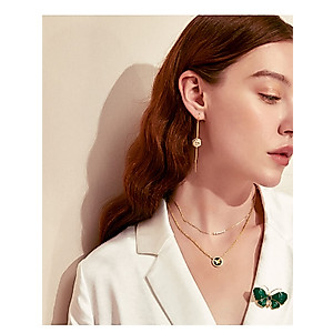 14K Gold Rose Flower Dangle Earring For Women Tassel Threading Long Chain Earrings For Women Drop Earrings For Bridesmaid