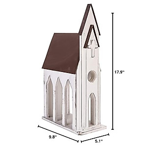 GALLERIE II 17.9" Rustic White Church w/Brown Roof Christmas Card Iron Mail Holder Xmas Festive Winter Holidays Table Tabletop Seasons Greetings Family Spiritual Holy Trinity Cross Home Decor