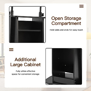 bimiti Mobile Lectern Podium Stand Height Adjustable Sit-to-Stand Desk with Tilting Desktop & Storage Cabinet Rolling Lectern Cart Laptop Desk on Wheels, Podium Stand for Classroom Church Home Office