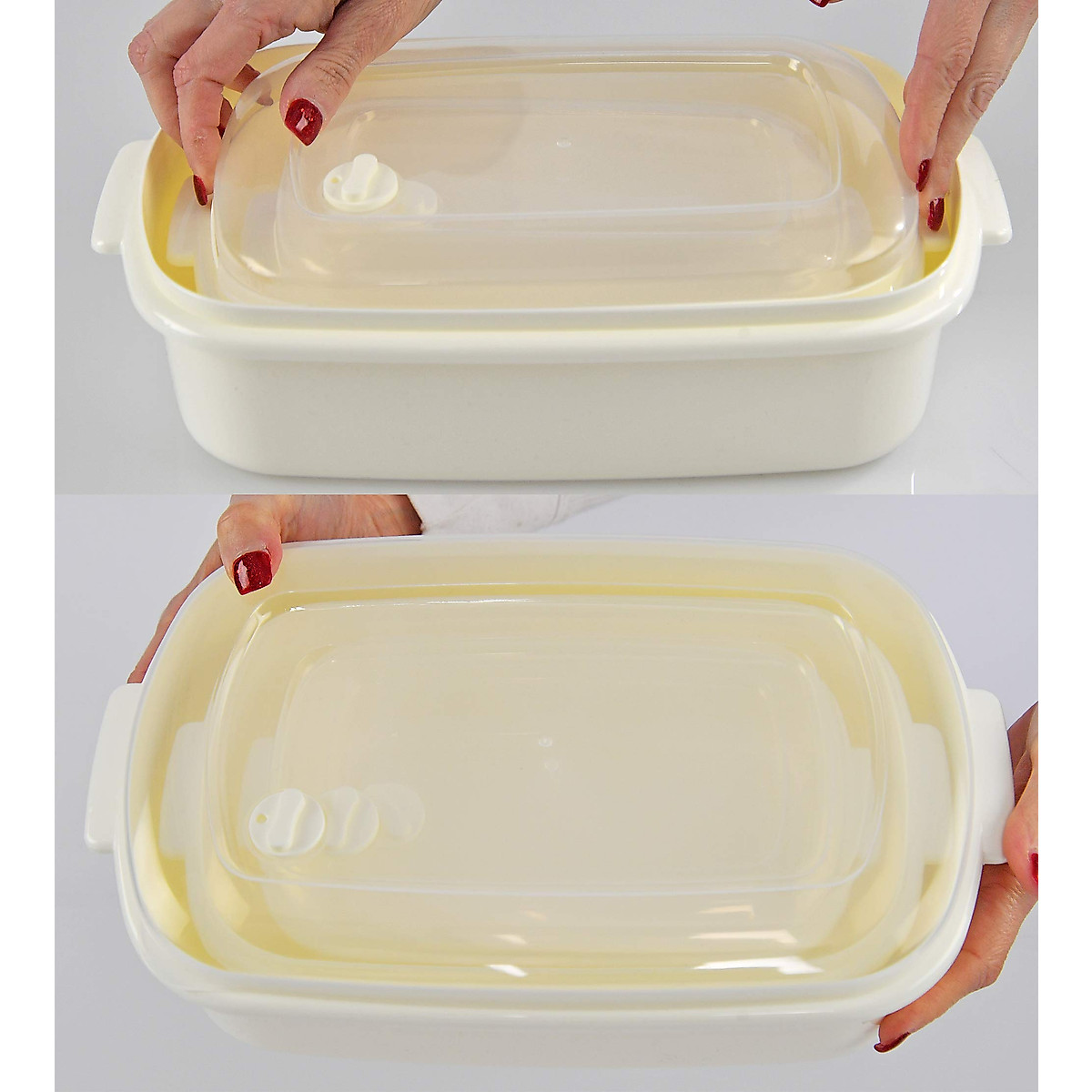 Home-X Rectangle Food Storage Containers, Microwave Cookware, Easy Storage – 21 oz / 27 oz / 81 oz Capacity - Set of 3 – Cream