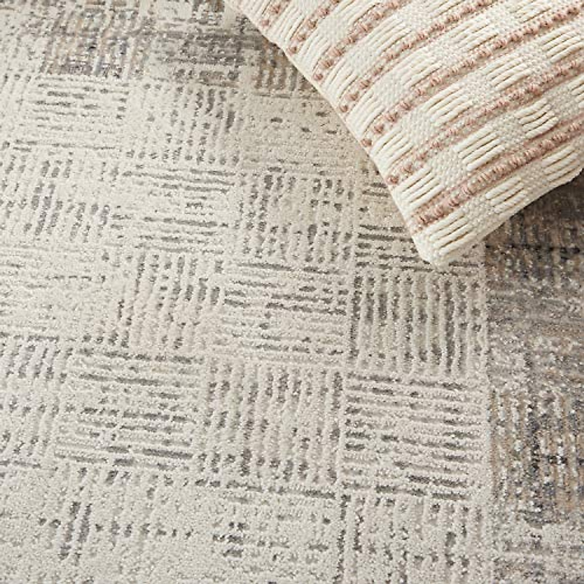 Nourison Elation Modern & Contemporary Ivory Grey 6' x 9' Area-Rug, Easy-Cleaning, Non Shedding, Bed Room, Living Room, Dining Room, Kitchen (6x9)