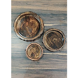 Handmade Wooden Classic Tray Platter With Tree Bark Vintage Display Serving Plat Platter (Pack of 3)
