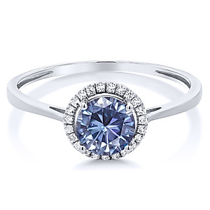 Gem Stone King 10K White Gold Gemstone Birthstone & Diamond Halo Promise Wedding Engagement Ring | Round 6MM | White Gold Ring For Women