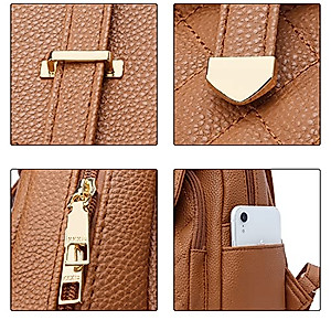 KKXIU Quilted Women Backpack Purse Synthetic Leather Fashion Bookbag Travel Daypack for Teen Girls (Brown)