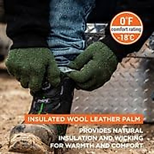RefrigiWear Thinsulate Insulated Fleece Lined 100% Ragg Wool Leather Palm Gloves (Green, X-Large)