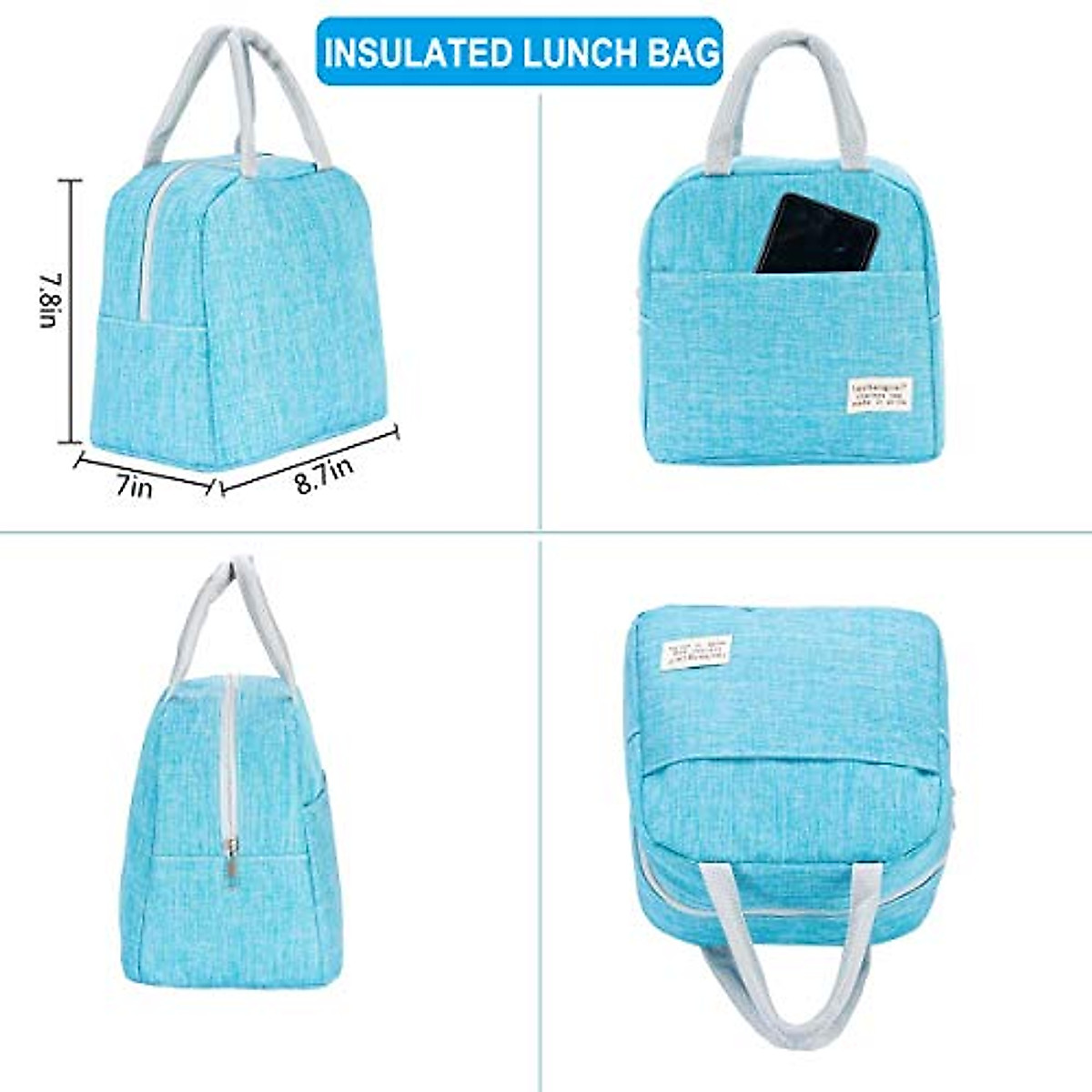 Small Lunch Bags for Women and Men Kids Insulated Cooler Lunch Tote Bag Reusable Lunch Box Kids for Back to School, Work, Office(Sky Blue)