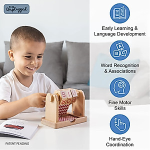 Real Wood Spin and Read Montessori Phonetic Reading Blocks Combines Spelling Blocks with Phonics flashcards for a Frustration Free Spelling for Kids and Beginner CVC Reading