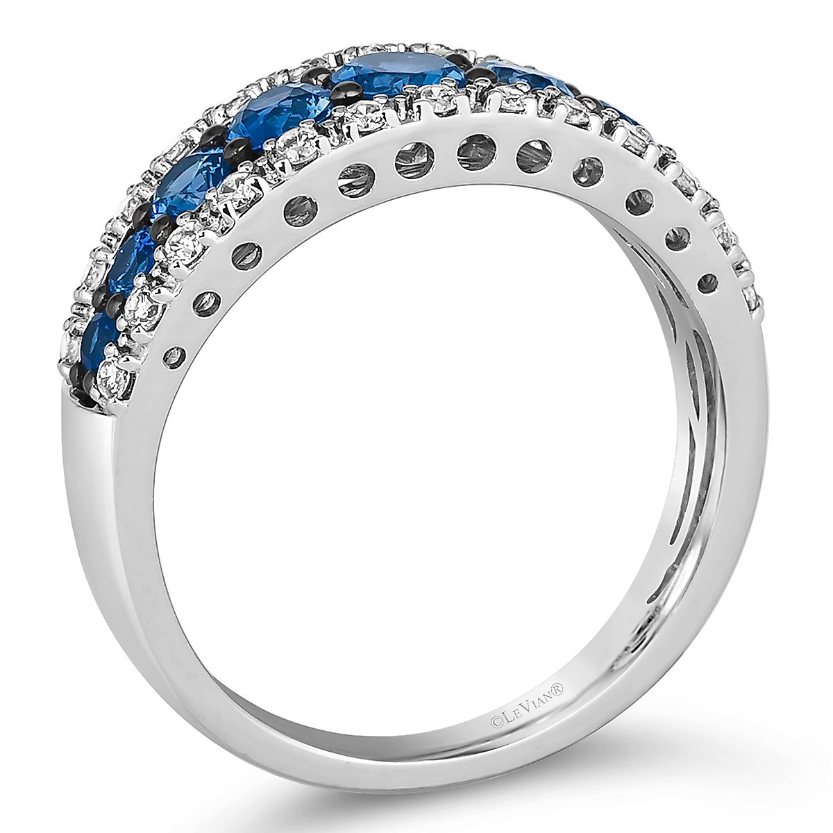 LE VIAN 1/4 Carat Diamond and 1 Carat Blue Sapphire Band Ring for Women in 14k White Gold (Fancy Brown, cttw) Promise Anniversary Ring Size 7 by LeVian