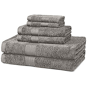 Amazon Basics 6-Piece Fade Resistant Bath, Hand and Washcloth Towel Set - Cotton, Gray