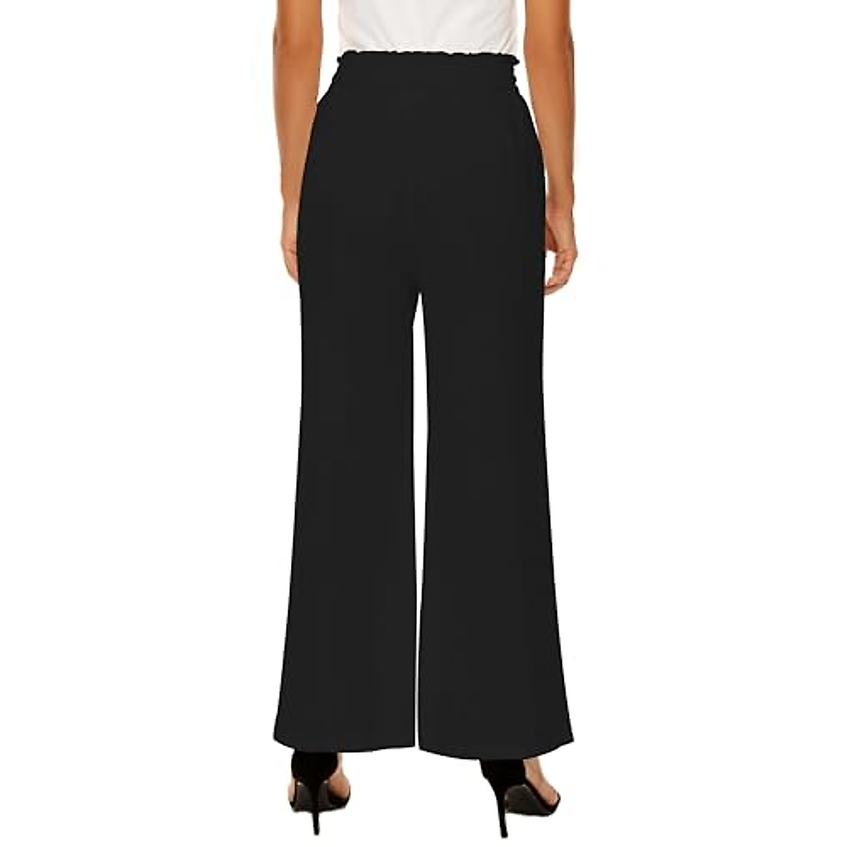 LNX Linen Pants for Women High Waisted Wide Leg Drawstring Casual Loose Pants with Pockets Black