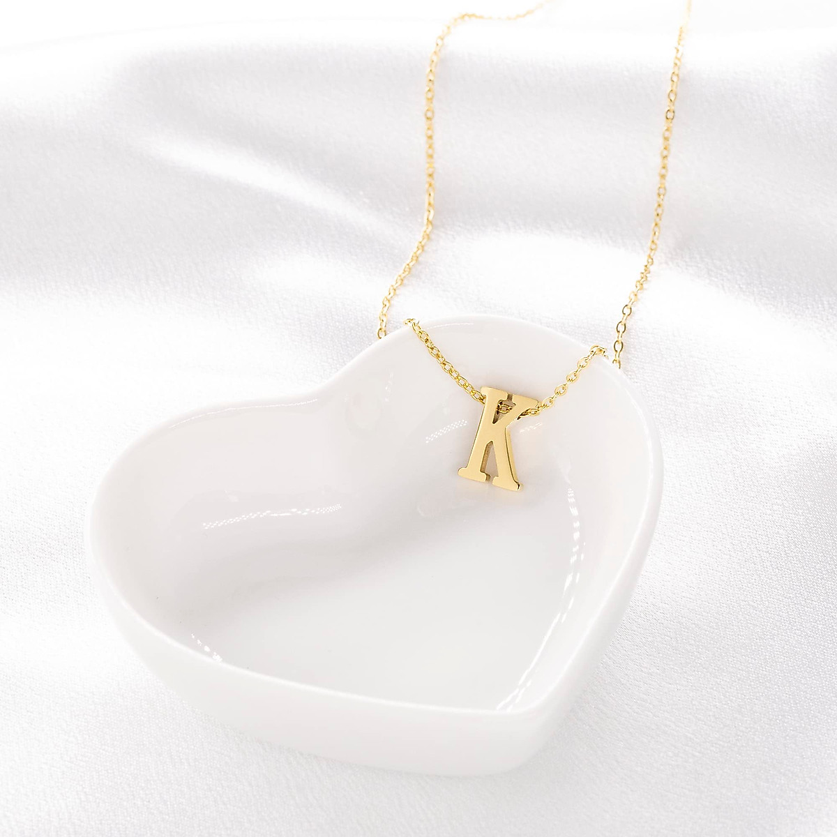 ELBLUVF Stainless Steel 18K Gold Plated Personalized Letter Dainty Initial Necklace Jewelry for Women (K)