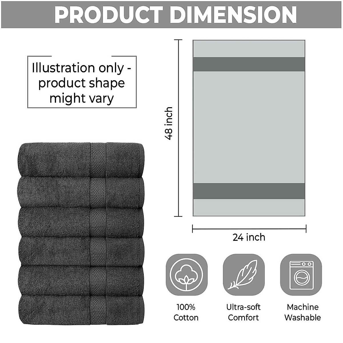 QUBA LINEN Luxury Hotel & Spa 100% Cotton Bath Towels Set of 6 - 24x48 inch Ultra Soft Large Bath Towel Set Highly Absorbent Daily Usage Ideal for Pool and Gym Pack of 6 - Lightweight