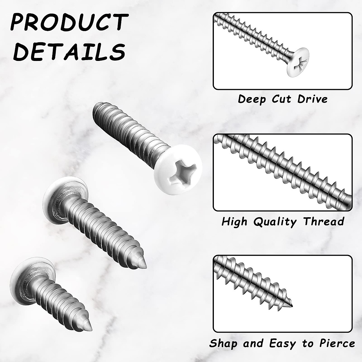 120 Pcs White Head Screws, #8 White Screws Wood Screws Stainless Steel Self Tapping Screw Wood Work for Wall Plates Replacement, 3 Sizes(1/2 Inch, 3/4 Inch, 1 Inch)