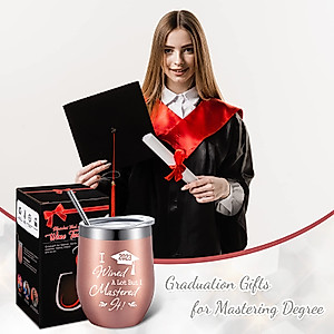 Graduation Gifts for Mastering Degree 12 oz Graduation Tumbler Stainless Steel Wine Tumbler with Lid Cleaning Brush and Gift Box Funny Gifts for University Graduate College Grad (2023 Text Style)