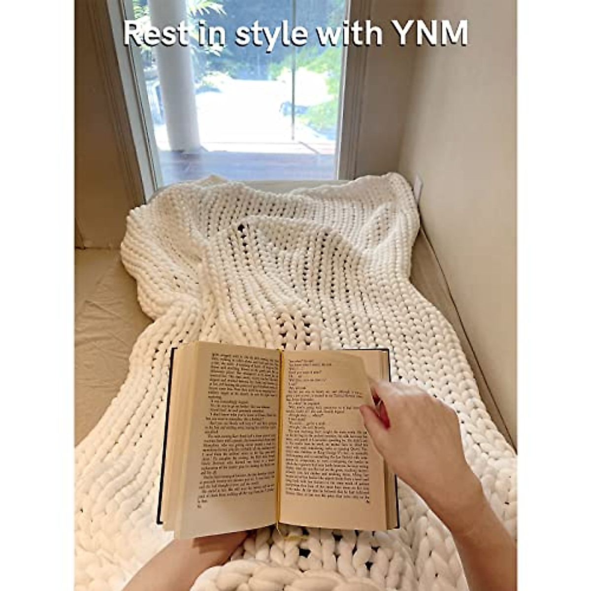 YnM Chunky Throw Blanket, Medium-Weight, Hand Knitted, Skin Friendly, Ventilated and Breathable, Machine Washable, Home Décor Piece for Couch, Sofa and Bed (White, 40x50 Inch)