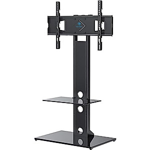 PERLESMITH Swivel Floor TV Stand/Base with Shelves for Most 32-75 inch LCD LED TVs - Universal TV Mount Stand Perfect for Corner & Bedroom, Height Adjustable & Cable Management, VESA 600x400mm