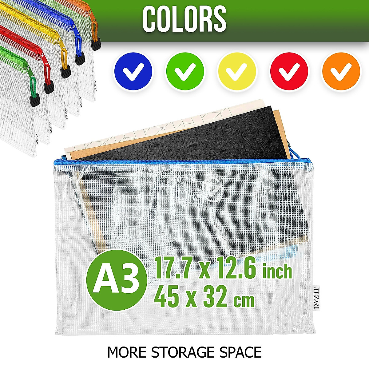 5 Pack Mesh Zipper Pouch Bags A3 - Plastic Zipper Pouches for Organizing 17.7x12.6 inch - Game Storage Bags - Puzzle Organizer Bags - Large Zipper Pouch Bag - Mesh Pouch with Zipper - Puzzle Bags