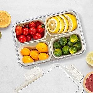 Divided Serving Tray with Lid and Handle, Snackle Box Container mit 4 Compartments Clear Serving Platters and Trays,Snack Platters for Veggie Fruits Snacks Nuts, for Picnic Party Travel