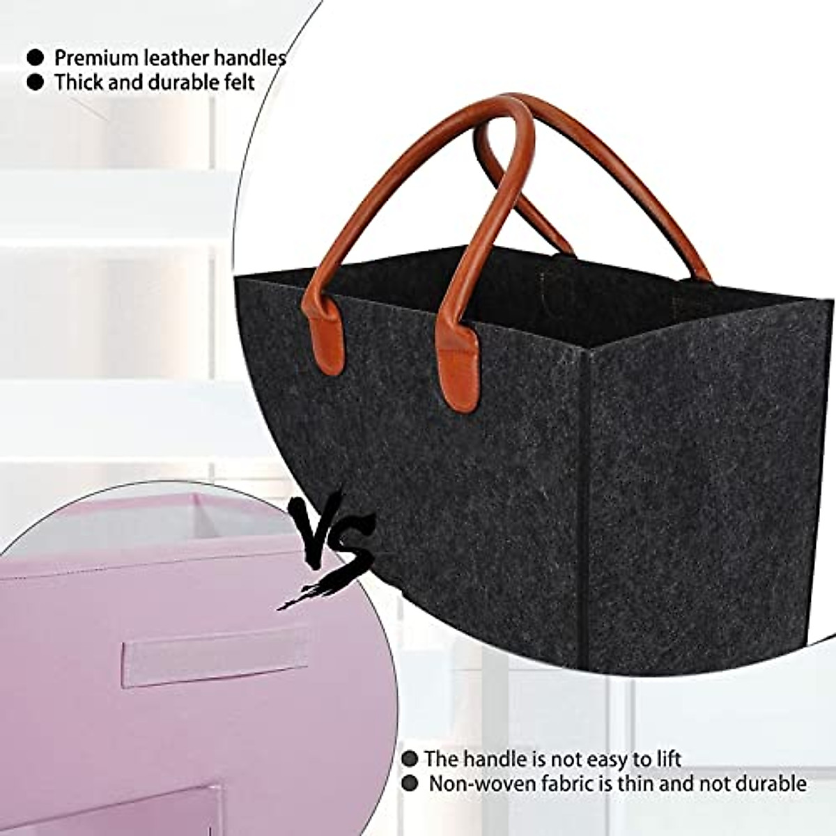 Stair Basket with Leather Handles | Staircase Baskets for Carpeted Stairs and Wooden Stairs | L-Shape Stair Storage Organizer for Home and Office Decor