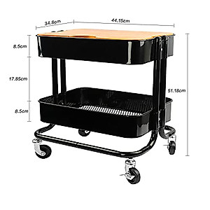 2 Tier Utility Cart，Metal Rolling Cart with Wheels and Cover for Office Home Kitchen Organization (Black-1, 2 Tier)
