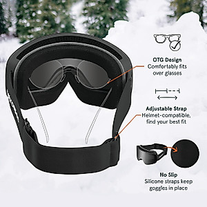 Retrospec Flume Ski Goggles for Men and Women UV Protection, Over Glasses Anti-Fog, Scratch Resistant Snow Goggles for Skiing and Snowboarding