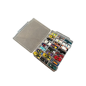 Double Sided Storage Case for 46 Hot Wheels, Matchbox Cars, Small Action Figures, Crafts; Portable Transparent Storage Case with 46 Compartments, Case Only (Transparent)
