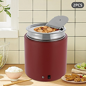 2 Pcs Electric Stainless Steel Soup Warmer Pot 10L Large Capacity Soup Kettle with Lid Portable Round Food Warmer Perfect for Buffet Restaurant Wedding Party Catering (Red)