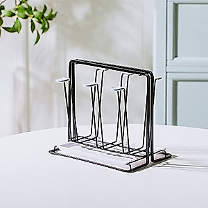 YISMAN Metal Cup Drying Rack with 6 Hooks, Bottle Drying Rack with Drain Tray,Coffee Mug Holder,Mug Organizer Black