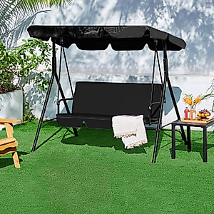 Yaheetech 3-Seat Patio Swing Chair, Outdoor Canopy Swing Porch Swing with Adjustable Canopy & Removable Cushion, Hanging Swing Glider Lounge Chair for Patio, Garden, Yard, Porch - Black