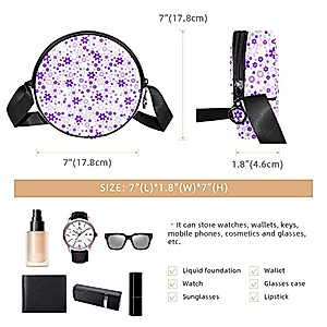Purple Sweet Flower Floral Crossbody Bag for Women Teen Girls Round Canvas Shoulder Bag Purse Tote Handbag Bag