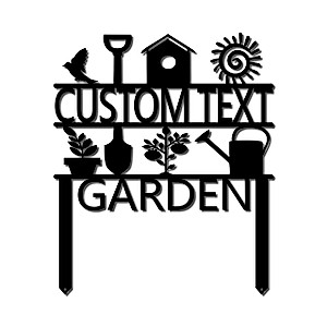 Custom Garden Sign, Garden Sign, Personalized Garden Sign, Garden Stake (17" W x 14 1/2" H, Black)