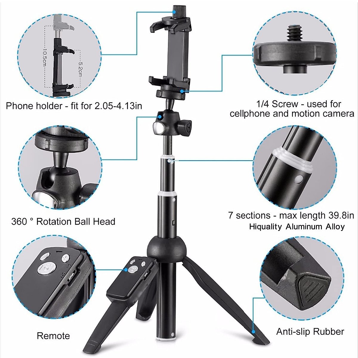 Tripod Monopod Selfie Stick, Long Extendable with Wireless Remote Shutter Control Phone Clip Holder，Compatible with All Cellphones