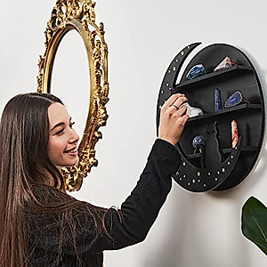 HOP SKIP Cat Moon Shelf - Crystal Display Shelf - 15.75” x 2.76” - Cat Moon Trinket Shelf - Crystal Tower - Cat Gifts for Cat Lovers - Room Décor