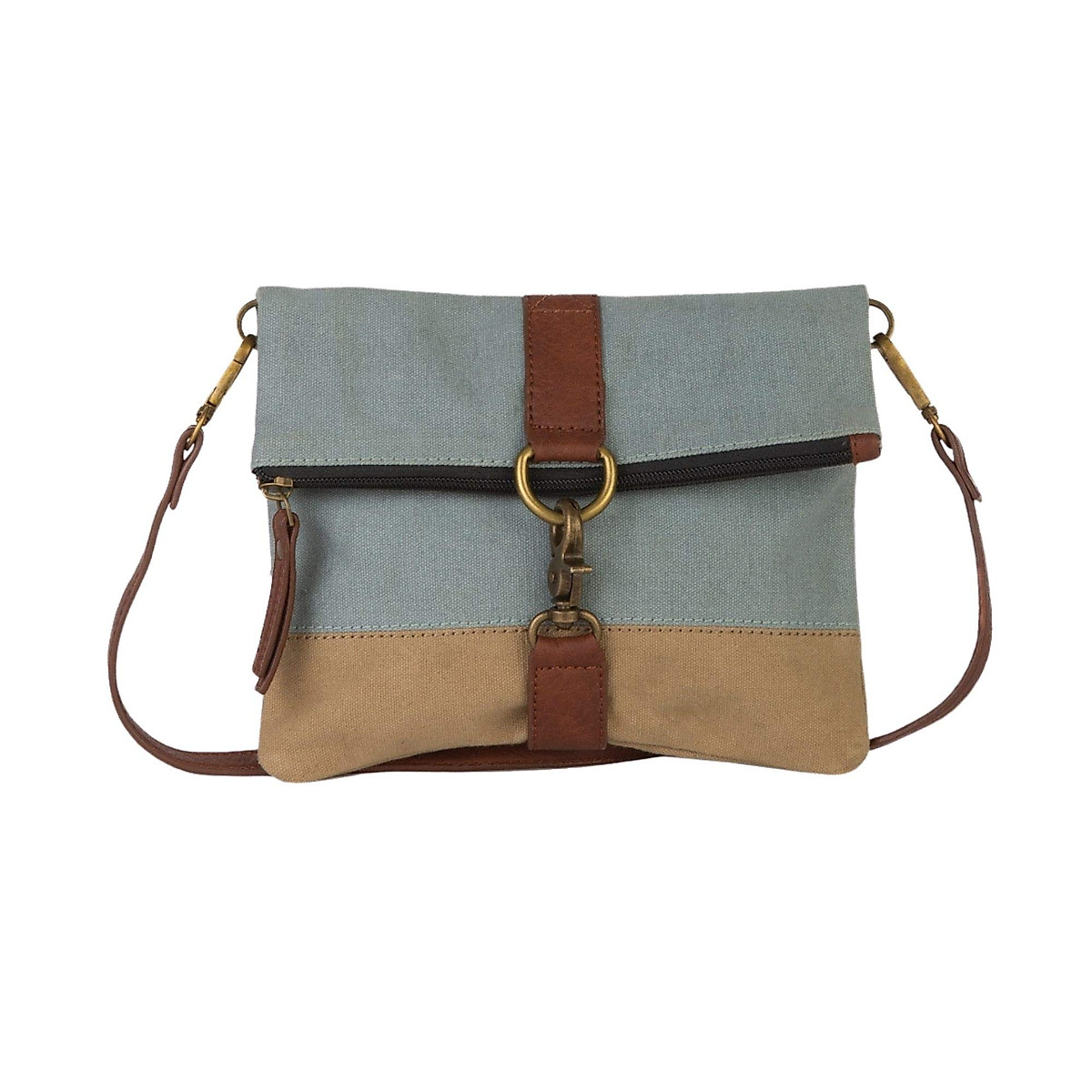 Mona B Canvas Handbag for Women | Zipper Bag | Crossbody Bag | Stylish Vintage Recycled Upcyled Bags Women (Blue-Finley)