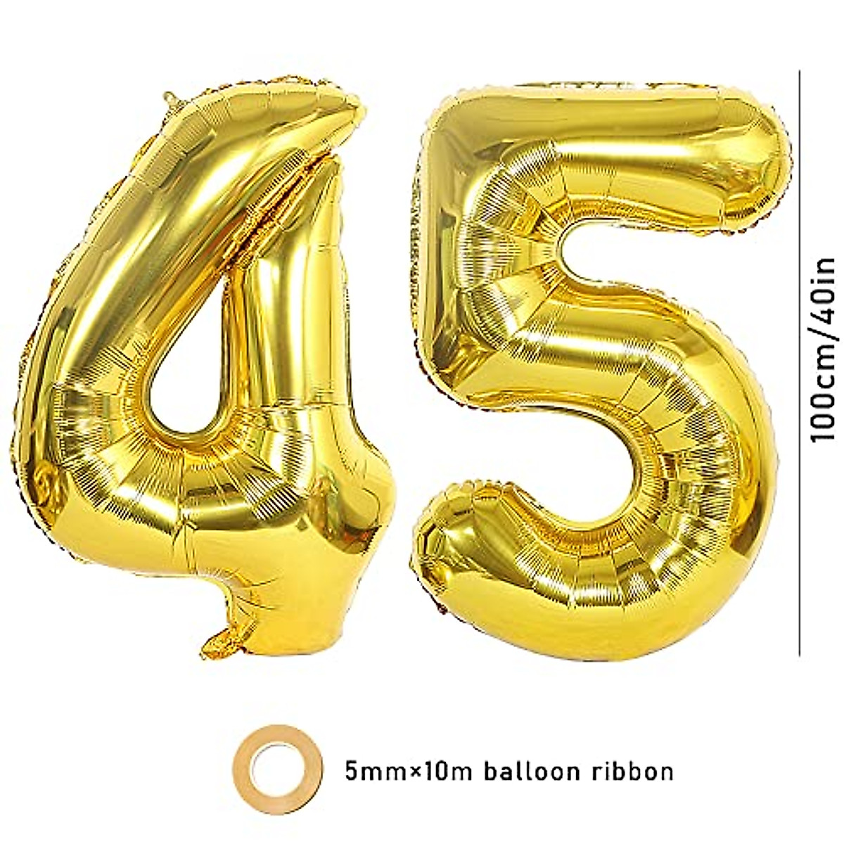 Ceqiny 40 Inch 45th Number Balloon Mylar Balloon Giant Balloon Alphabet Foil Balloon for Birthday Party Wedding Bridal Shower Engagement Photo Shoot Anniversary Decoration, Gold Digit 45 Balloon