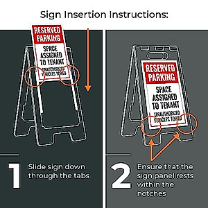 Reserved Parking Space Assigned To Tenant Unauthorized Vehicles Towed Sidewalk Sign Kit, 10x16 Inches, With A Frame Stand, Made in USA by Sigo Signs