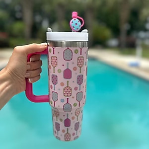 born to rally Pickleball Tumbler- 30oz (Pink Stars)