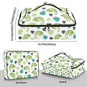 Kcldeci Insulated Thermal Food Carrier Insulated Casserole Carrier for Hot or Cold Food,Tropical Chameleons and Palm Leaves Insulated Tote Bag for Potluck Cookouts Parties Picnic,Lasagna Lugger
