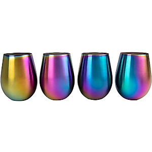 D'Eco Unbreakable Holographic Stainless Steel Wine Glasses (16 oz, Set of 4)- Shatterproof, Reusable Tumbler Glassware- Indoor Outdoor Drinkware for Entertaining & Parties - Keeps Beverage Cool Longer