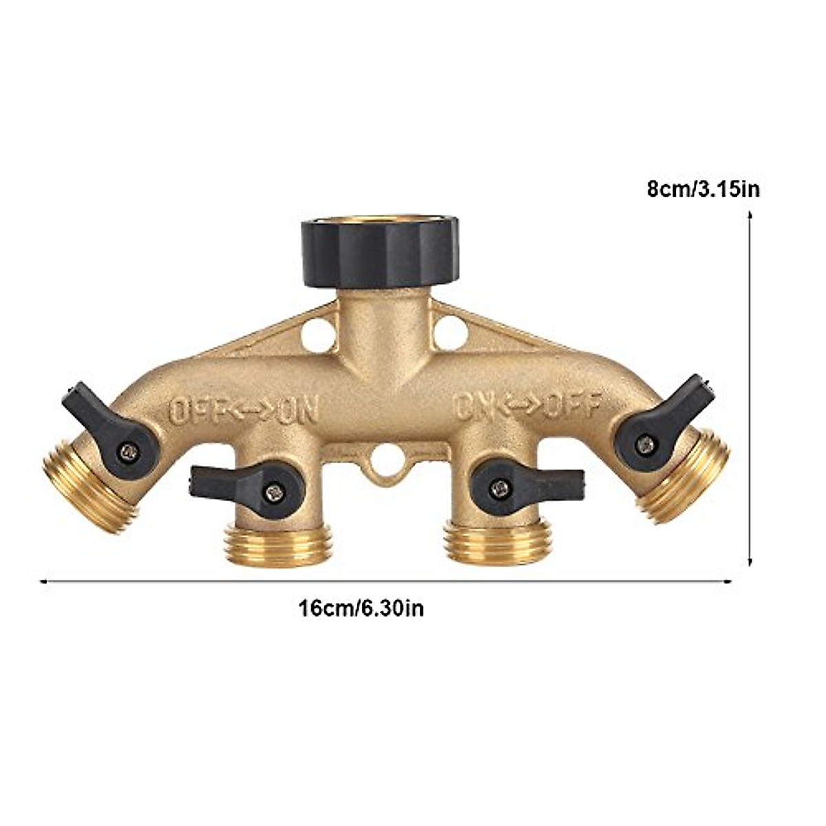 Zerodis Garden Hose Splitter 4 Way Brass,3/4" Tap Splitter 4 Way Shut Off Connector Pipe Splitter Nozzle Switcher Tap Connectors for Garden Irrigation (American Thread 3/4")