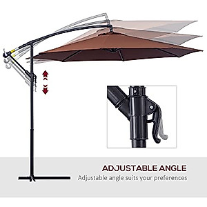 Outsunny 10' Cantilever Hanging Tilt Offset Patio Umbrella with UV & Water Fighting Material and a Sturdy Stand, Brown