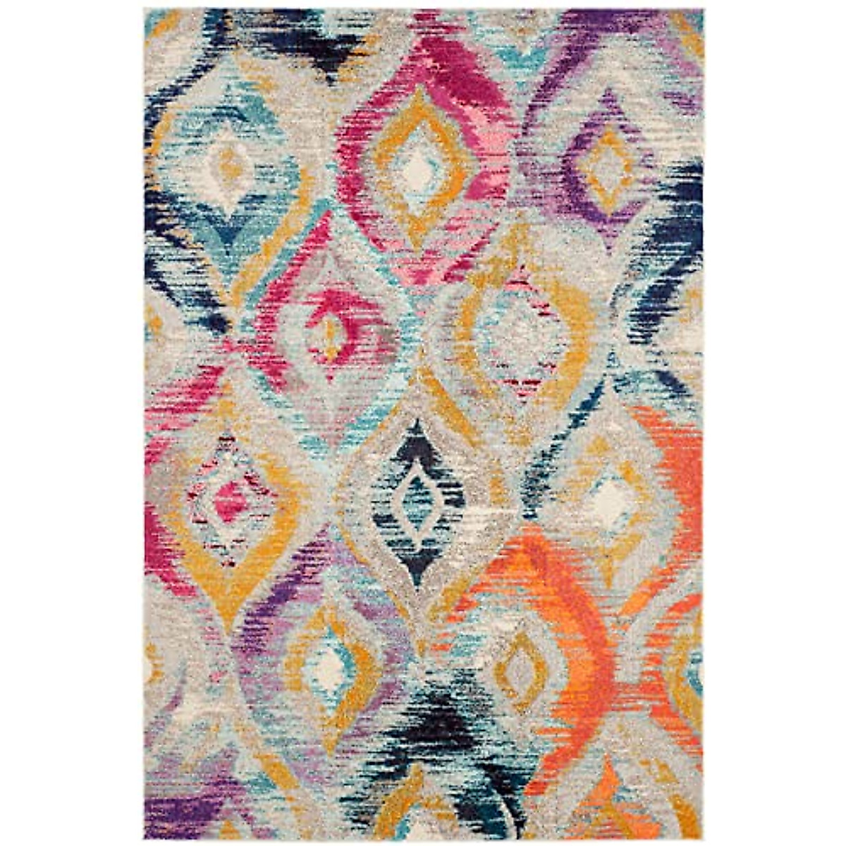 SAFAVIEH Monaco Collection 5'1" x 7'7" Multi MNC242F Ogee Trellis Watercolor Distressed Non-Shedding Living Room Bedroom Area Rug