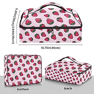 Kcldeci Insulated Thermal Food Carrier Insulated Casserole Carrier for Hot or Cold Food,Red Strawberries with Dot Polka Insulated Tote Bag for Potluck Cookouts Parties Picnic,Lasagna Lugger