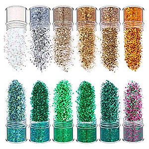 12 Colors Holographic Chunky Glitter Sequins Flakes for Face Body Eye Hair Nail Decoration DIY Crafts