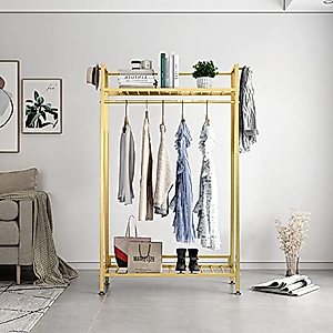 Gold Clothing Rack Modern Clothes Rack with 2- tier Shelf Clothes Display Racks for Bedroom, Boutique, Cloth Store Metal Pipe Hanging Rack-gold