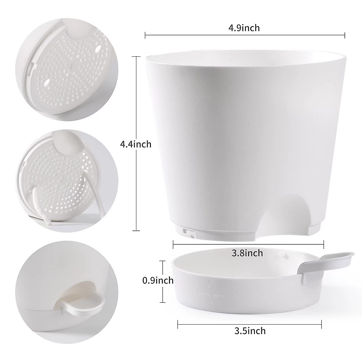 Qaobo Plant Pots 6 PCS 5 inch Self Watering Planters High Drainage Flowers Pot for Indoor Outdoor Plants with Reservoir Tray and Watering Lip Gardening Planter Garden Flower Pots, White