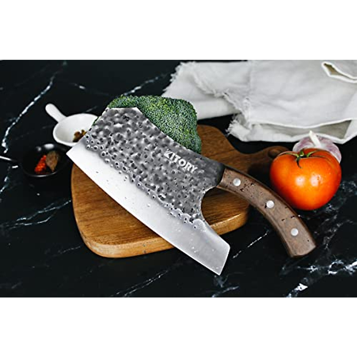 Forged Cleaver, Effort Saving Kitchen Hybrid Knife, Handmade Chinese Chef's Knives, Full Tang Cutlery with High Carbon Steel Blade, Brown Sandalwood Ergonomic Handle,Gift Box Included